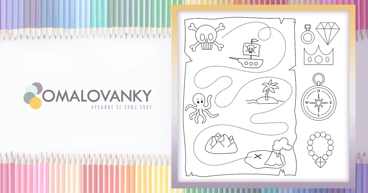 Mapa k pokladu – Omalovanky.sk | Vyfarbi si svoj svet
